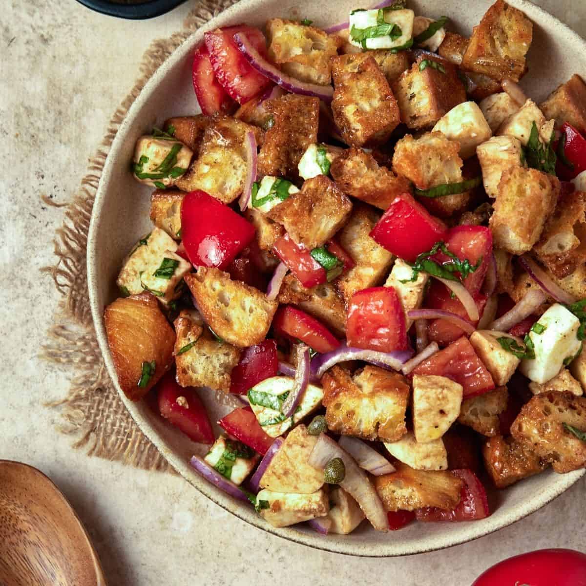 Panzanella Salad (Italian Bread Salad recipe) - Garnish with Lemon