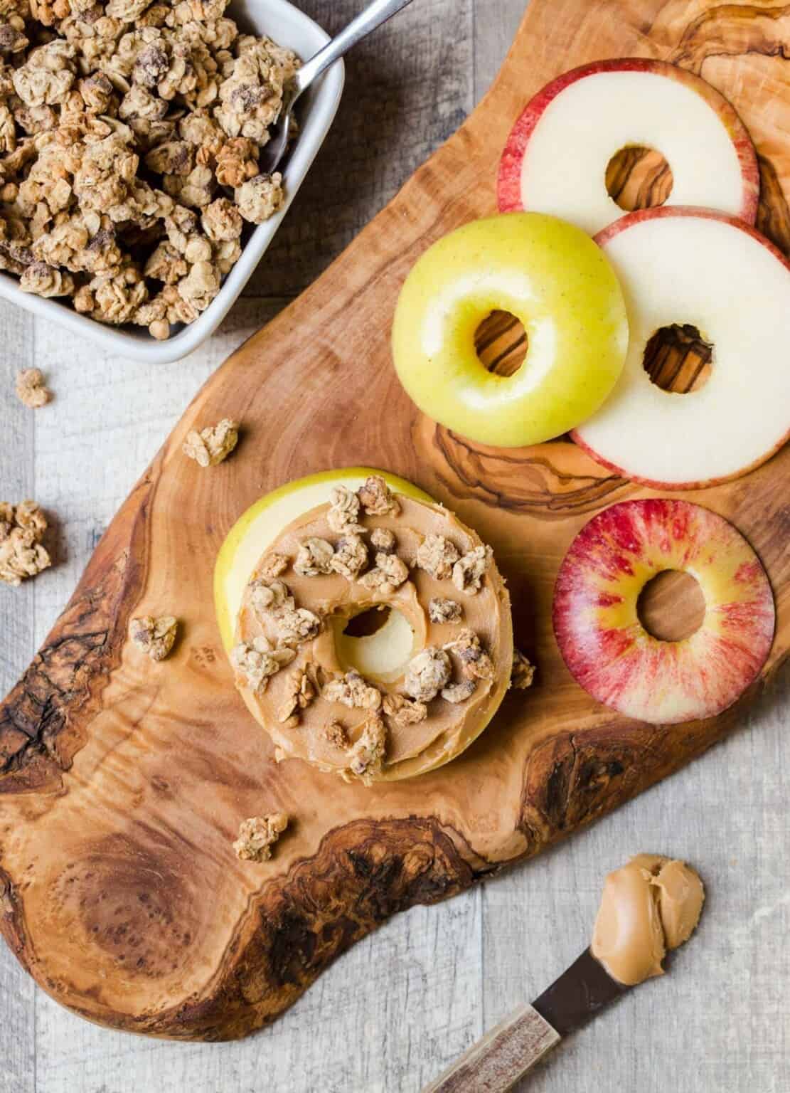 Easy Apple Sandwiches w/Almond Butter & Granola - Garnish with Lemon