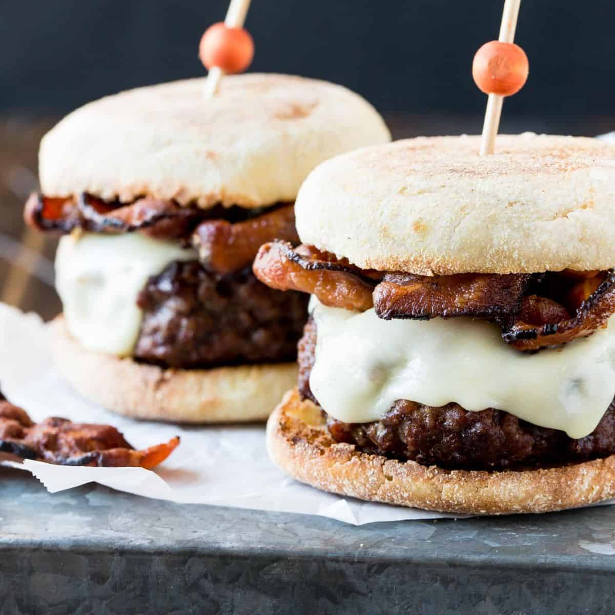 Guinness Stout Burgers (with Cheddar & bacon) - Garnish with Lemon