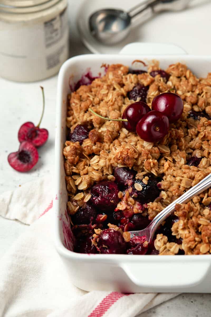 Fresh Cherry Crisp (Baked or Grilled) - Garnish with Lemon