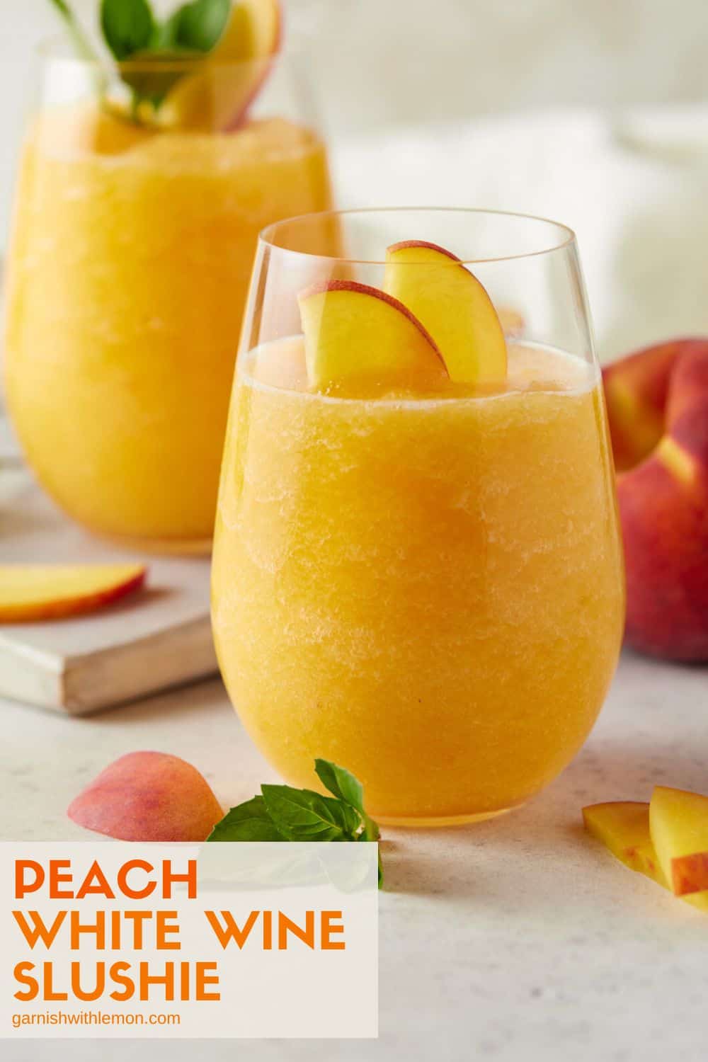 Peach Wine Slushies - Garnish with Lemon