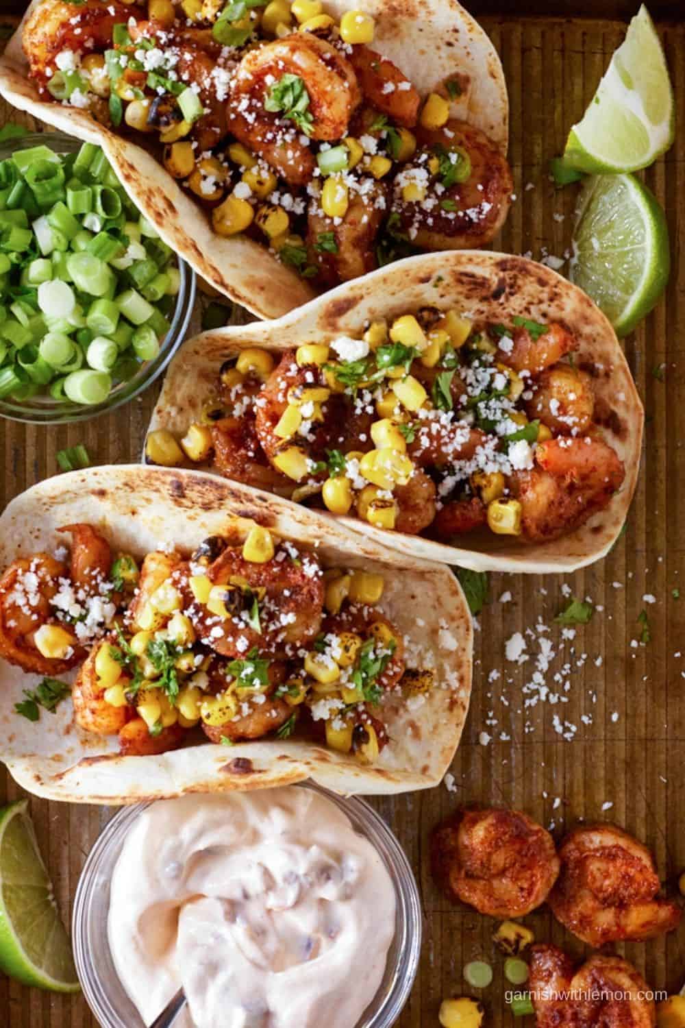 Easy Shrimp Tacos - Garnish with Lemon