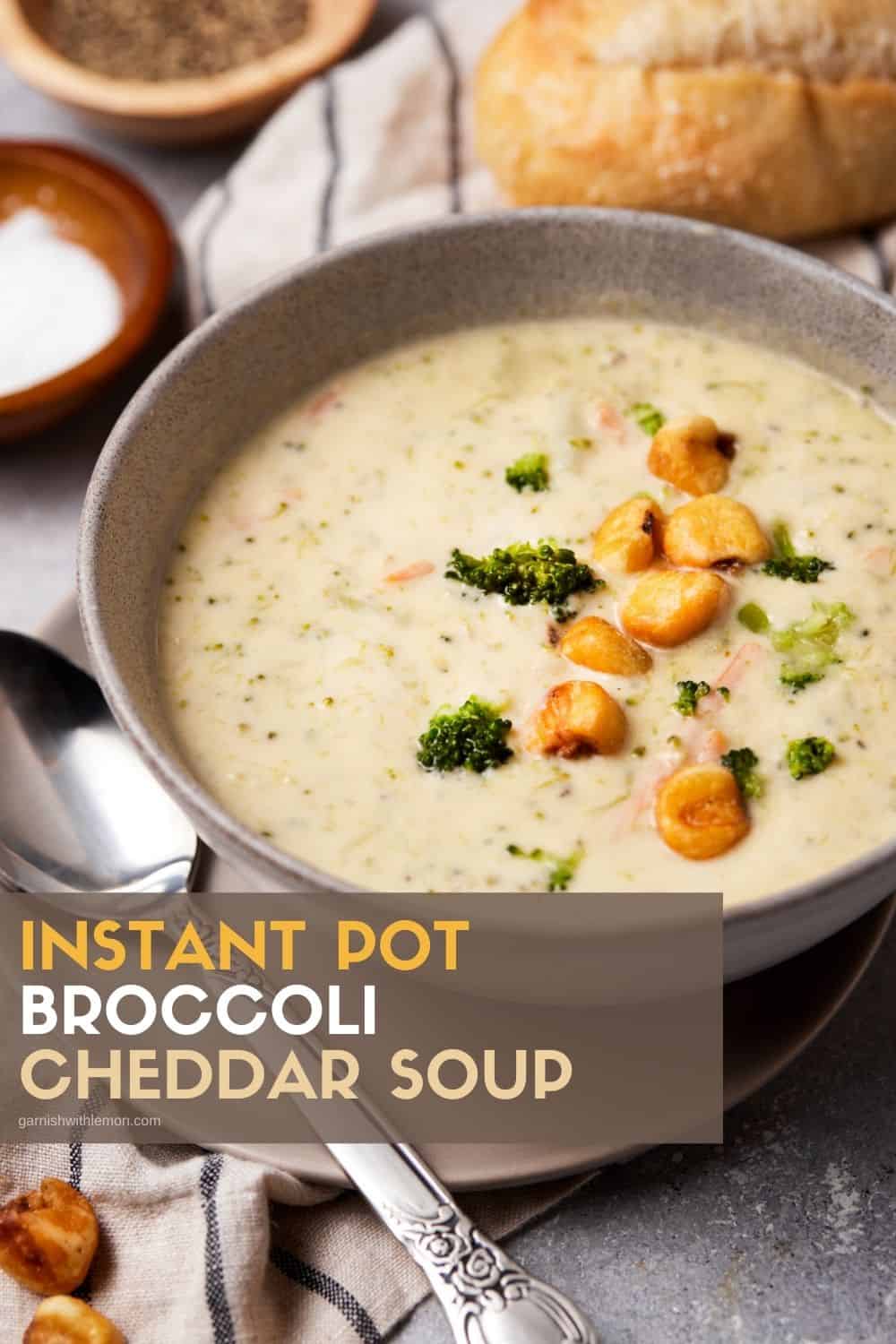 Instant Pot Broccoli Cheddar Soup - Garnish with Lemon
