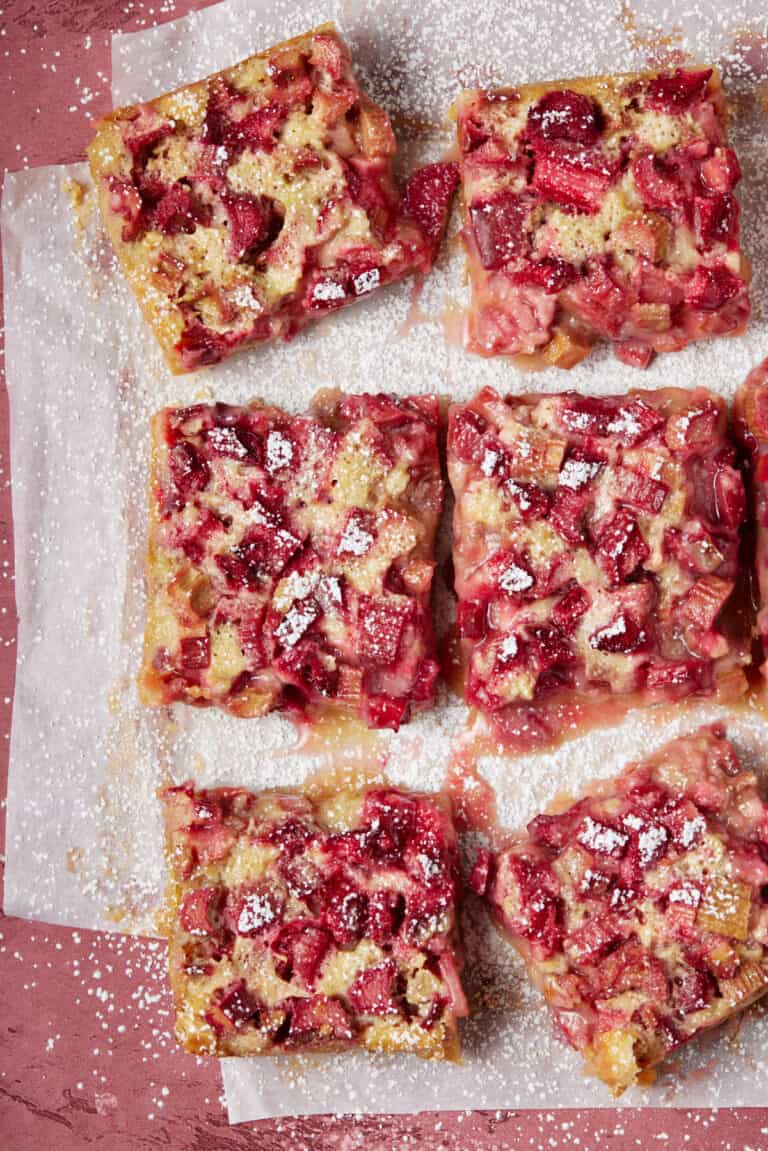 Easy Rhubarb Bars (only a handful of ingredients) - Garnish with Lemon