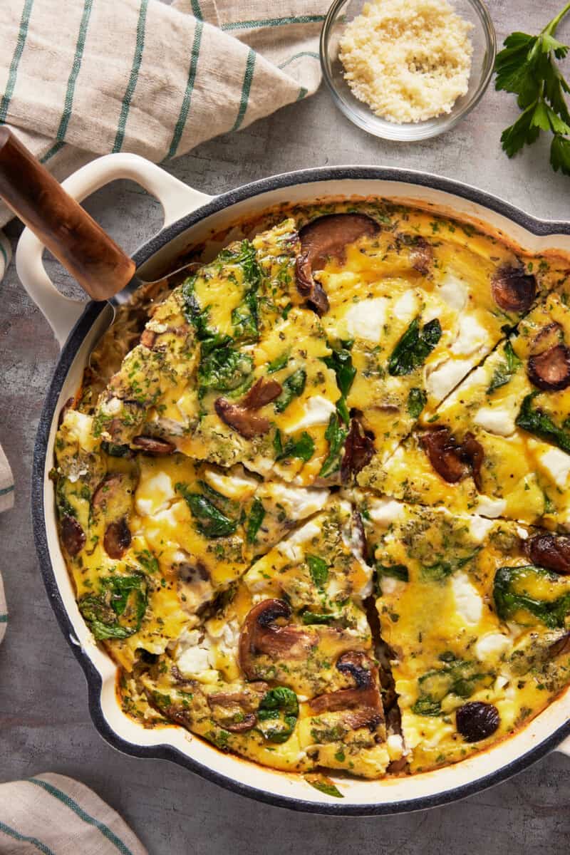 Mushroom, Spinach and Goat Cheese Frittata - Garnish with Lemon
