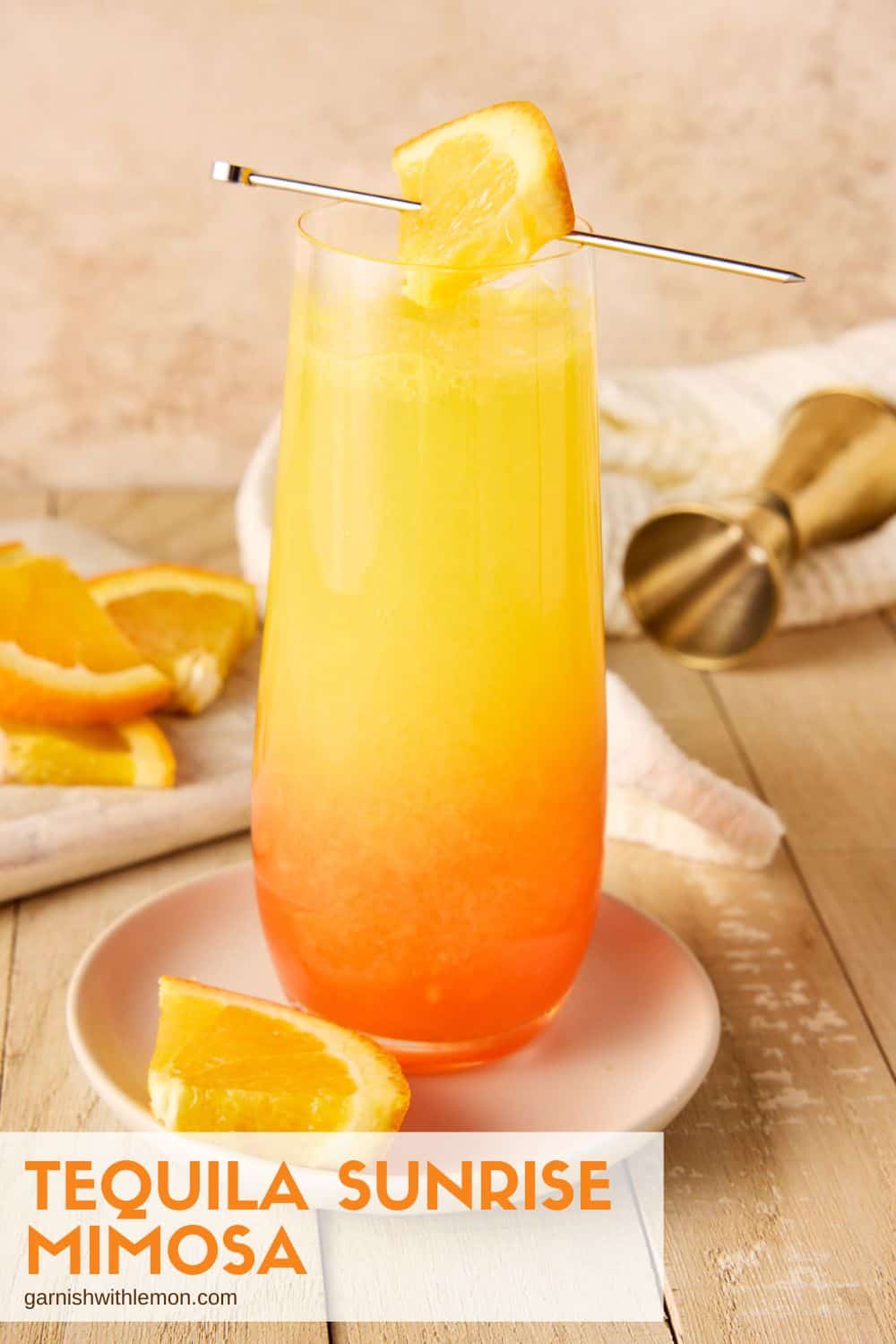 Tequila Sunrise Mimosa - Garnish with Lemon