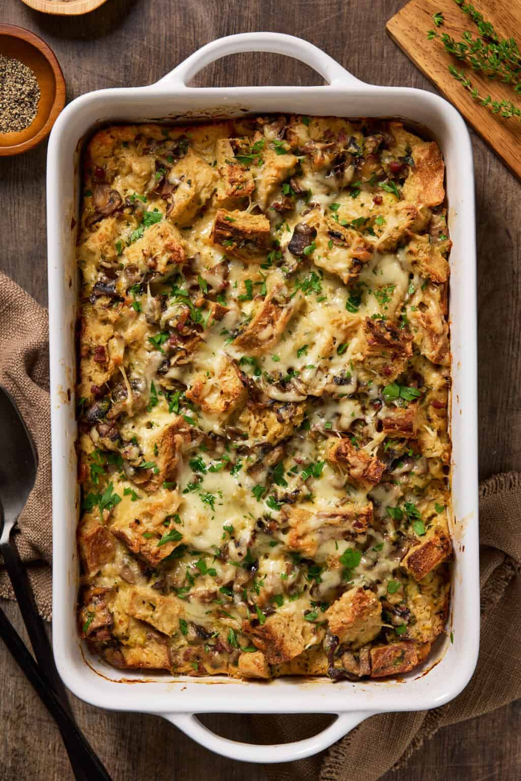 Mushroom & Leek Bread Pudding (Make-Ahead Holiday Side Dish)