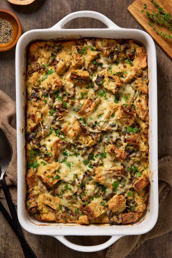 Mushroom & Leek Bread Pudding (Make-Ahead Holiday Side Dish)