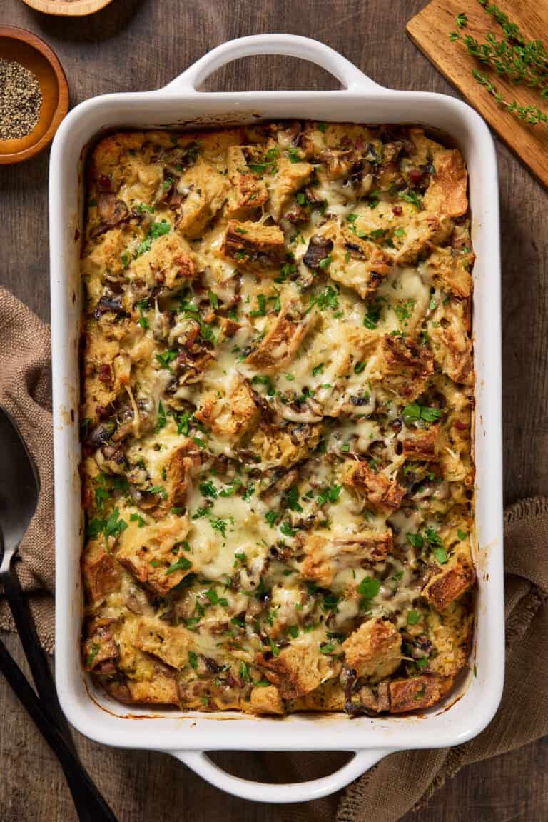 Mushroom & Leek Bread Pudding (Make-Ahead Holiday Side Dish)
