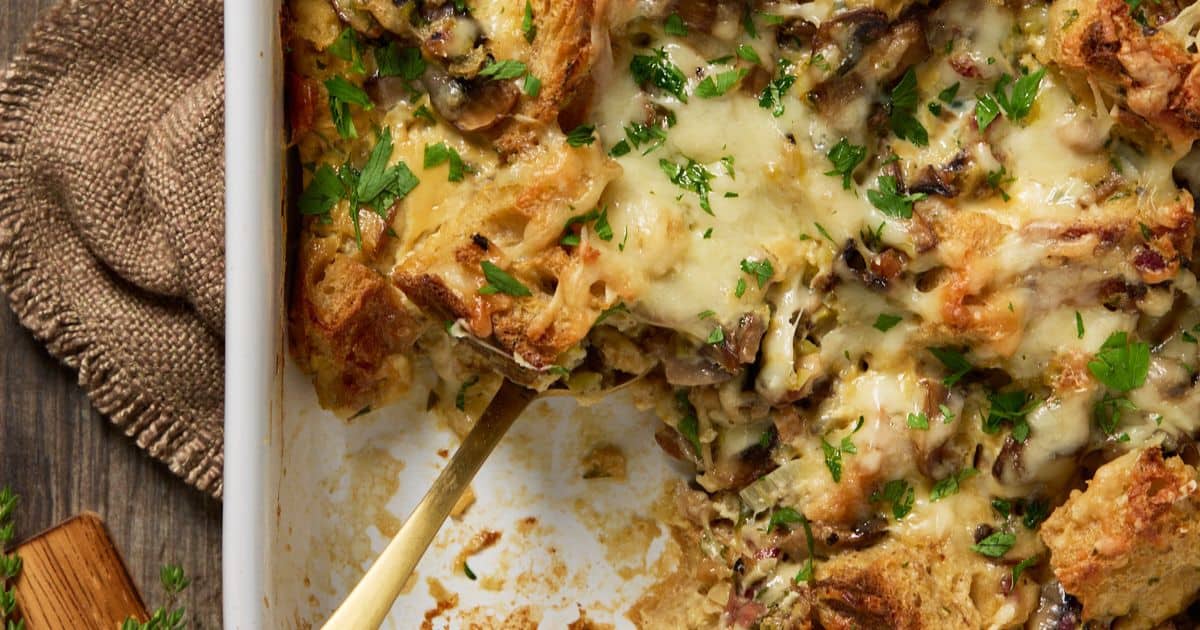 Mushroom & Leek Bread Pudding (Make-Ahead Holiday Side Dish)